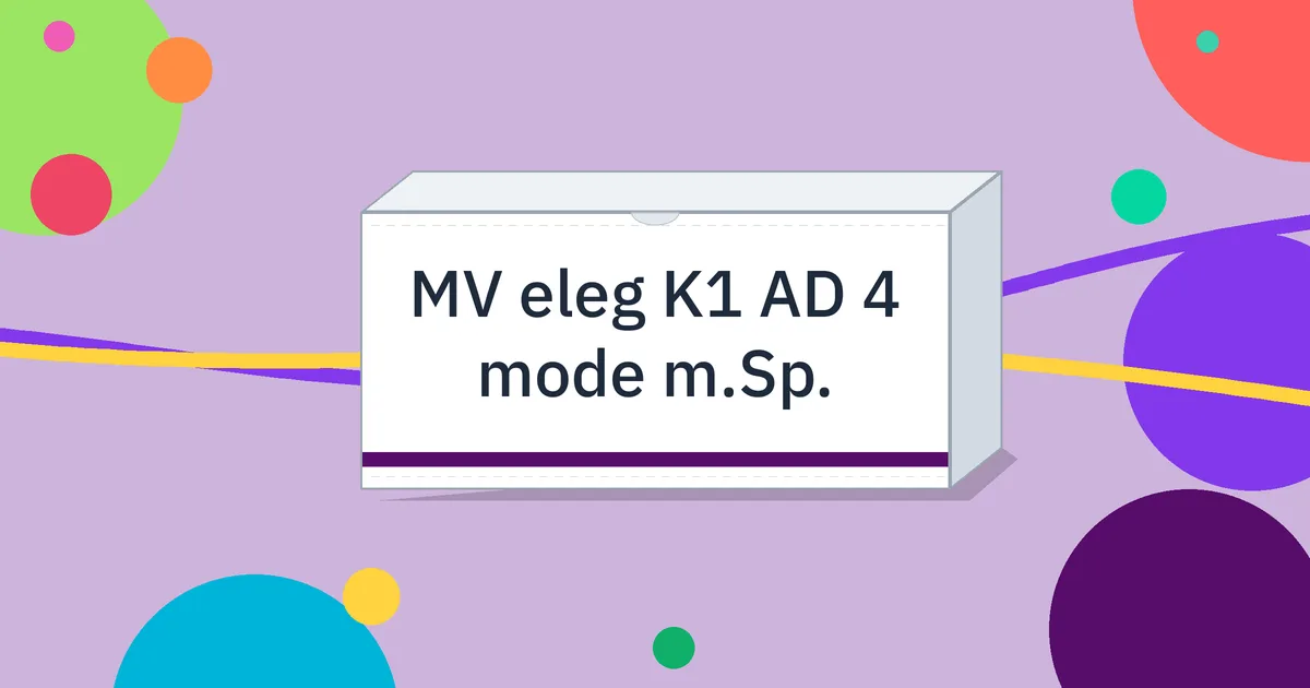 Symbolbild: Packung mit der Aufschrift MV eleg K1 AD 4 mode m.Sp. (PZN 04539285) – Verfügbarkeit und Bezug in Apotheken in Frankfurt am Main