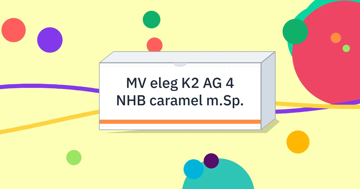 Symbolbild: Packung mit der Aufschrift MV eleg K2 AG 4 NHB caramel m.Sp. (PZN 15731086) – Verfügbarkeit und Bezug in Apotheken in Frankfurt am Main