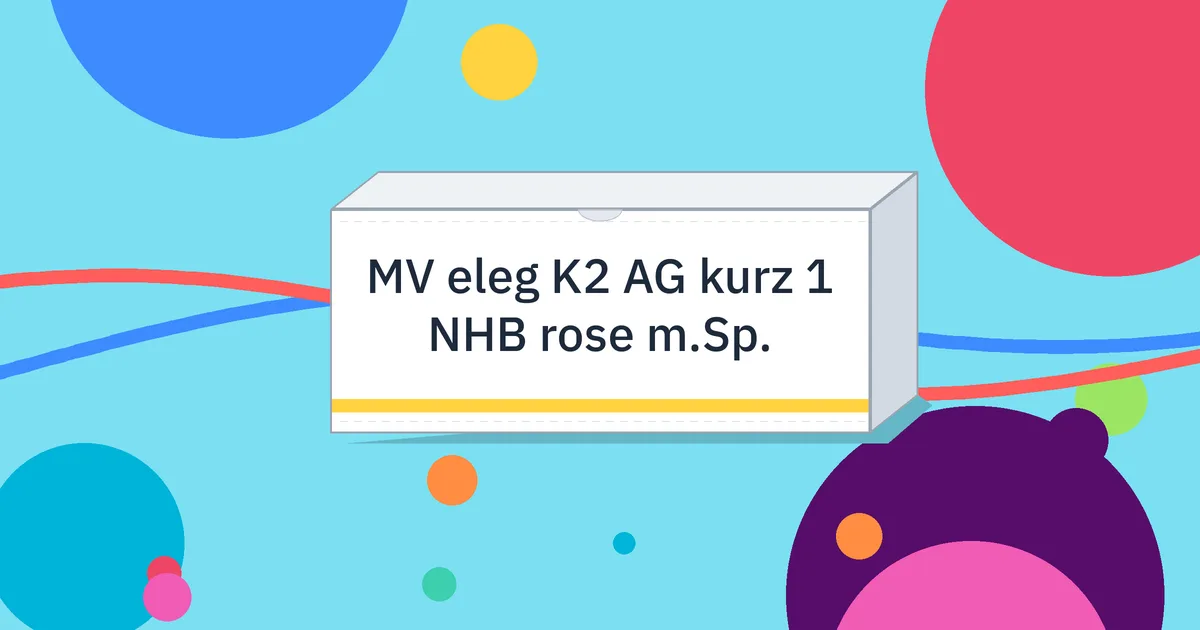 Symbolbild: Packung mit der Aufschrift MV eleg K2 AG kurz 1 NHB rose m.Sp. (PZN 15716081) – Verfügbarkeit und Bezug in Apotheken in Frankfurt am Main