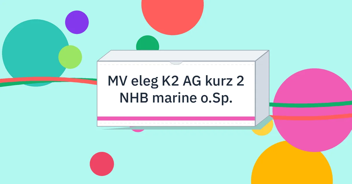 Symbolbild: Packung mit der Aufschrift MV eleg K2 AG kurz 2 NHB marine o.Sp. (PZN 15717011) – Verfügbarkeit und Bezug in Apotheken in Frankfurt am Main