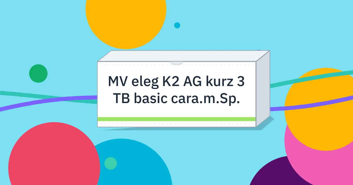 Symbolbild: Packung mit der Aufschrift MV eleg K2 AG kurz 3 TB basic cara.m.Sp. (PZN 00195570) – Verfügbarkeit und Bezug in Apotheken in Frankfurt am Main
