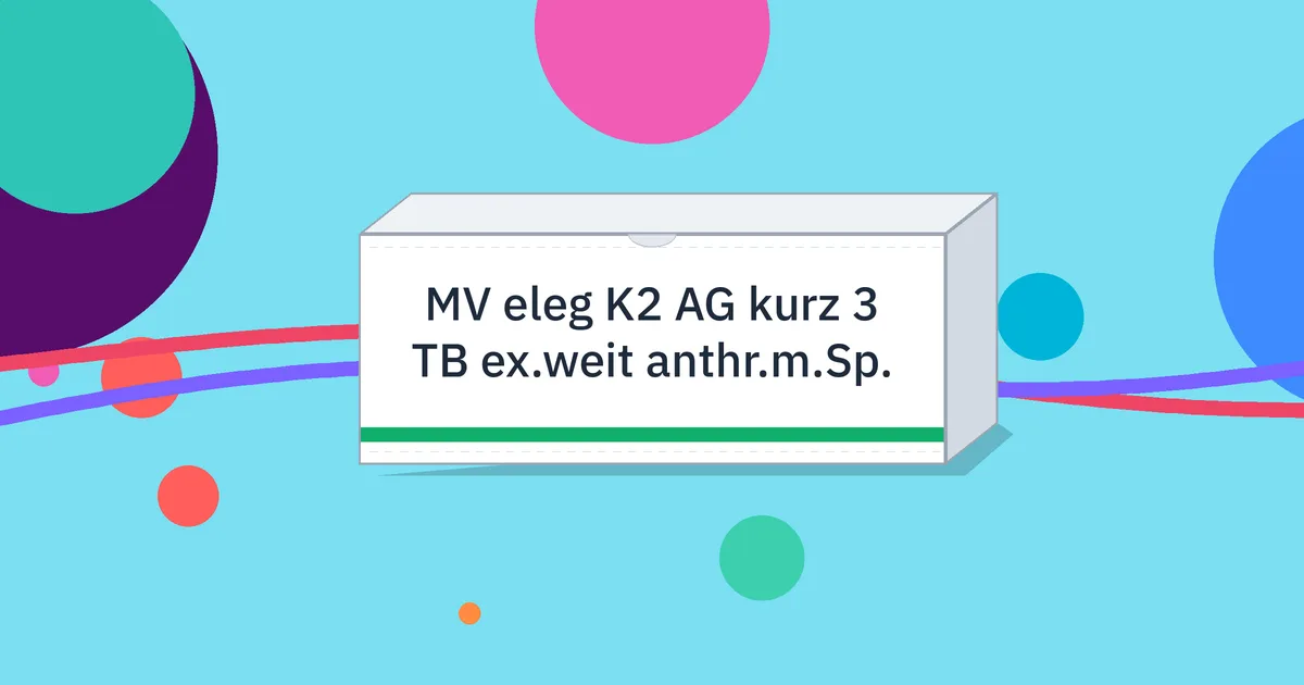 Symbolbild: Packung mit der Aufschrift MV eleg K2 AG kurz 3 TB ex.weit anthr.m.Sp. (PZN 09879761) – Verfügbarkeit und Bezug in Apotheken in Frankfurt am Main