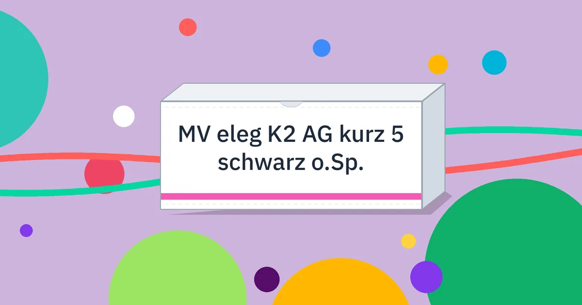 Symbolbild: Packung mit der Aufschrift MV eleg K2 AG kurz 5 schwarz o.Sp. (PZN 00340569) – Verfügbarkeit und Bezug in Apotheken in Frankfurt am Main