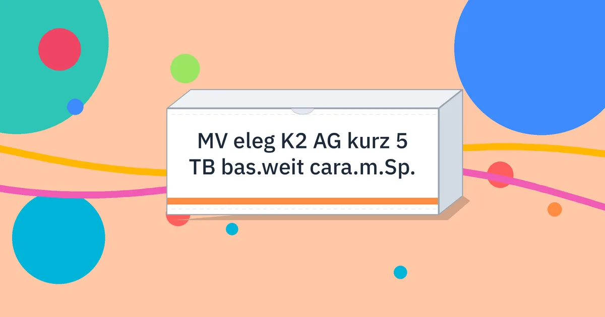 Symbolbild: Packung mit der Aufschrift MV eleg K2 AG kurz 5 TB bas.weit cara.m.Sp. (PZN 00191307) – Verfügbarkeit und Bezug in Apotheken in Frankfurt am Main