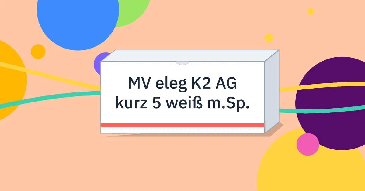 Symbolbild: Packung mit der Aufschrift MV eleg K2 AG kurz 5 weiß m.Sp. (PZN 00318541) – Verfügbarkeit und Bezug in Apotheken in Frankfurt am Main