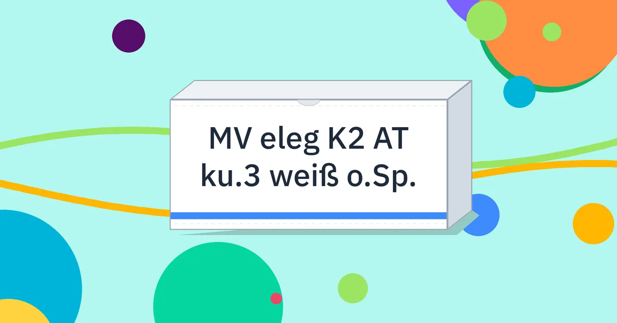 Symbolbild: Packung mit der Aufschrift MV eleg K2 AT ku.3 weiß o.Sp. (PZN 00312828) – Verfügbarkeit und Bezug in Apotheken in Frankfurt am Main