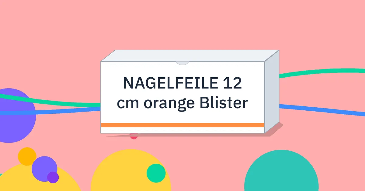 Symbolbild: Packung mit der Aufschrift NAGELFEILE 12 cm orange Blister (PZN 10349301) – Verfügbarkeit und Bezug in Apotheken in Frankfurt am Main