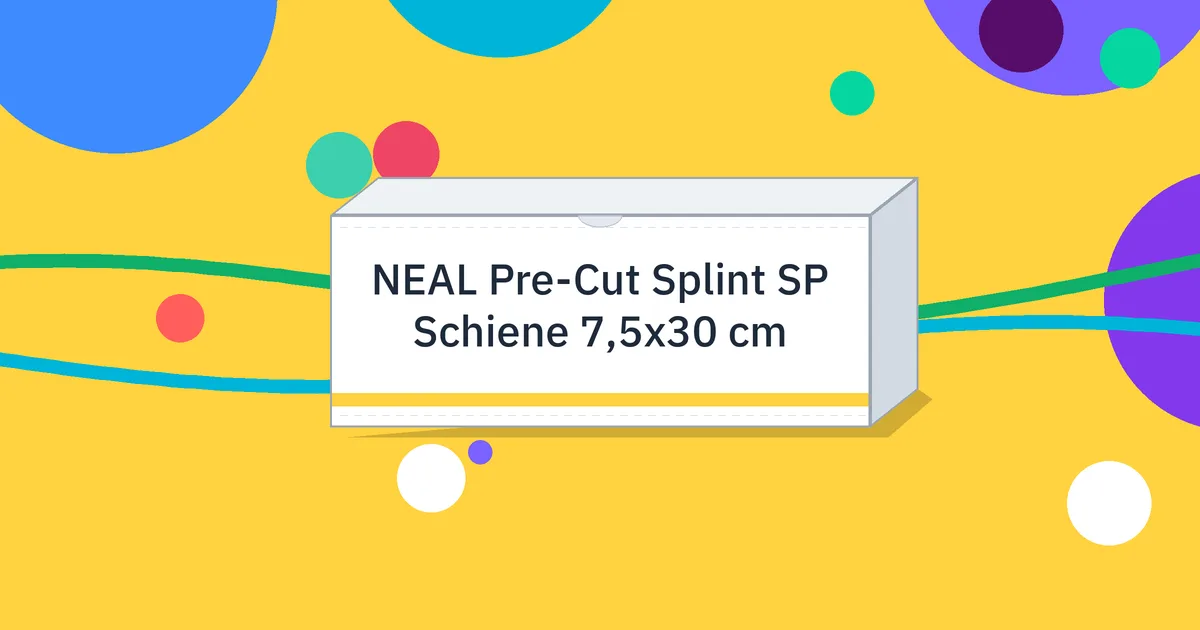 Symbolbild: Packung mit der Aufschrift NEAL Pre-Cut Splint SP Schiene 7,5x30 cm (PZN 19098740) – Verfügbarkeit und Bezug in Apotheken in Frankfurt am Main