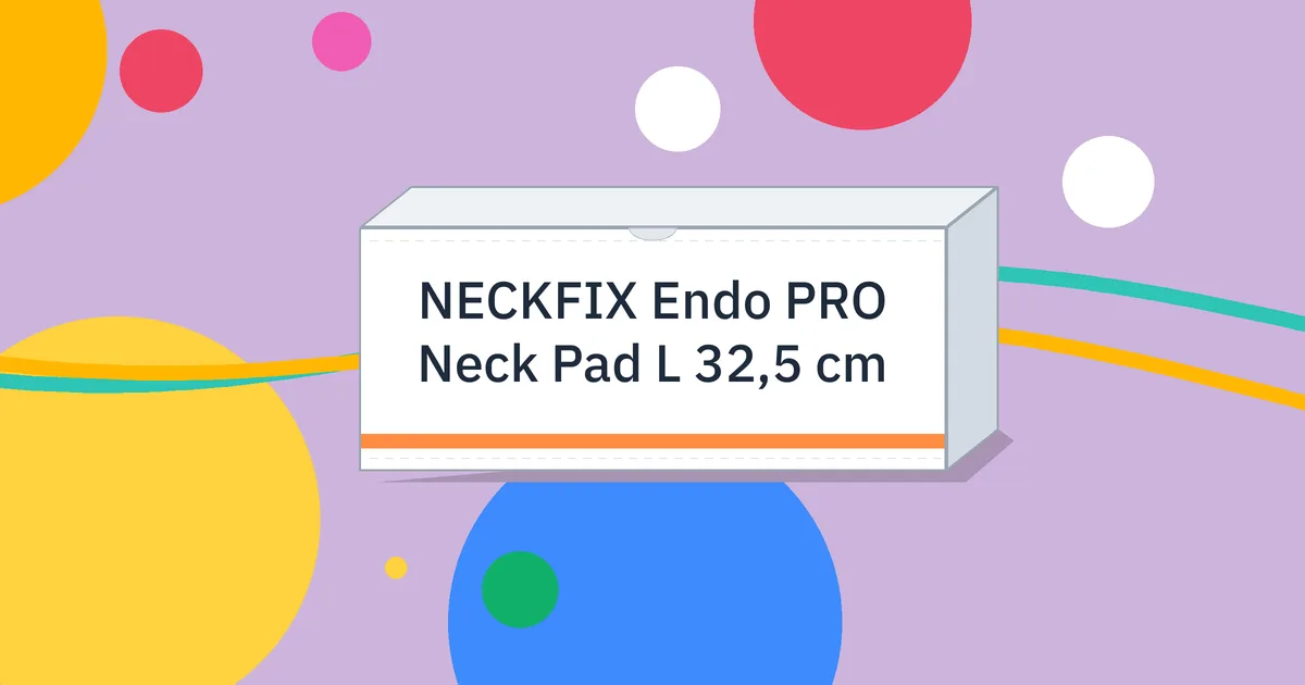 Symbolbild: Packung mit der Aufschrift NECKFIX Endo PRO Neck Pad L 32,5 cm (PZN 19428350) – Verfügbarkeit und Bezug in Apotheken in Frankfurt am Main