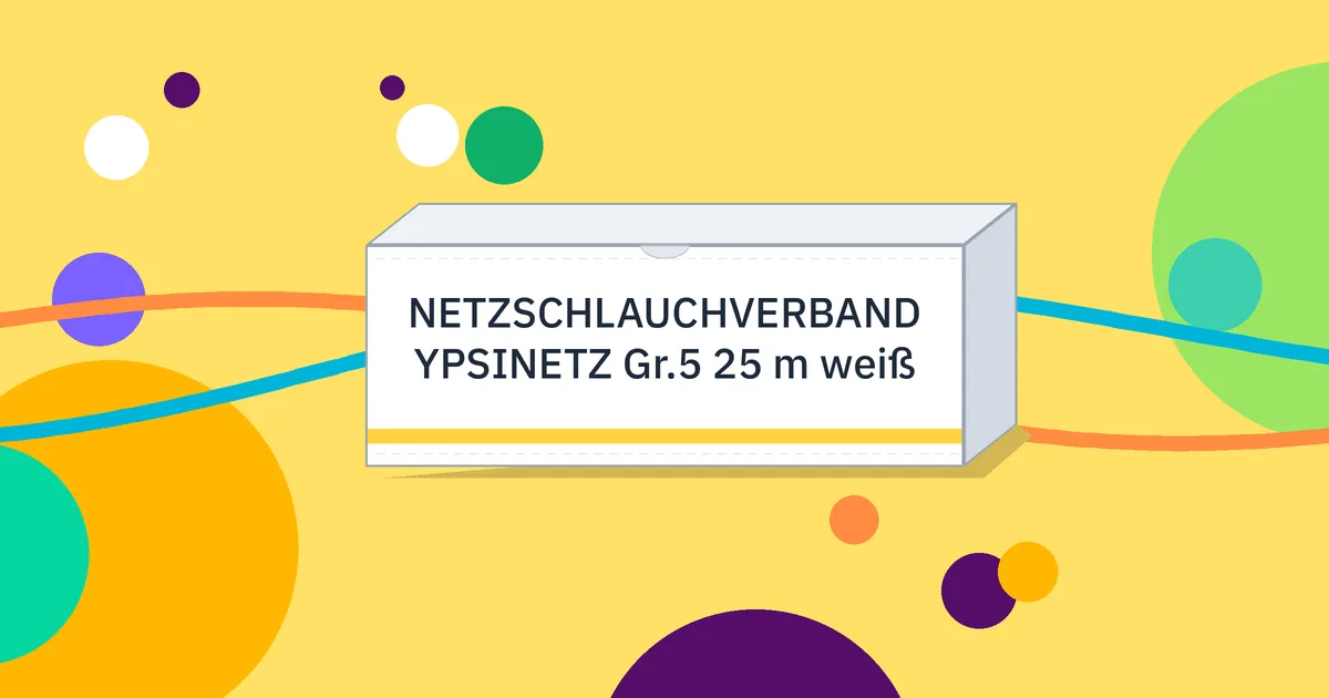 Symbolbild: Packung mit der Aufschrift NETZSCHLAUCHVERBAND YPSINETZ Gr.5 25 m weiß (PZN 03541794) – Verfügbarkeit und Bezug in Apotheken in Frankfurt am Main