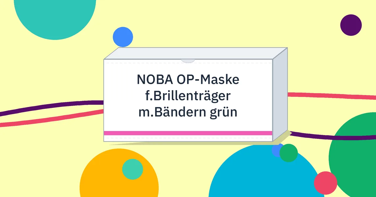 Symbolbild: Packung mit der Aufschrift NOBA OP-Maske f.Brillenträger m.Bändern grün (PZN 02145984) – Verfügbarkeit und Bezug in Apotheken in Frankfurt am Main