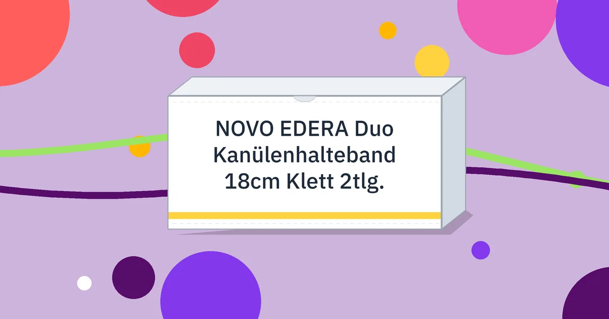 Symbolbild: Packung mit der Aufschrift NOVO EDERA Duo Kanülenhalteband 18cm Klett 2tlg. (PZN 18726269) – Verfügbarkeit und Bezug in Apotheken in Frankfurt am Main