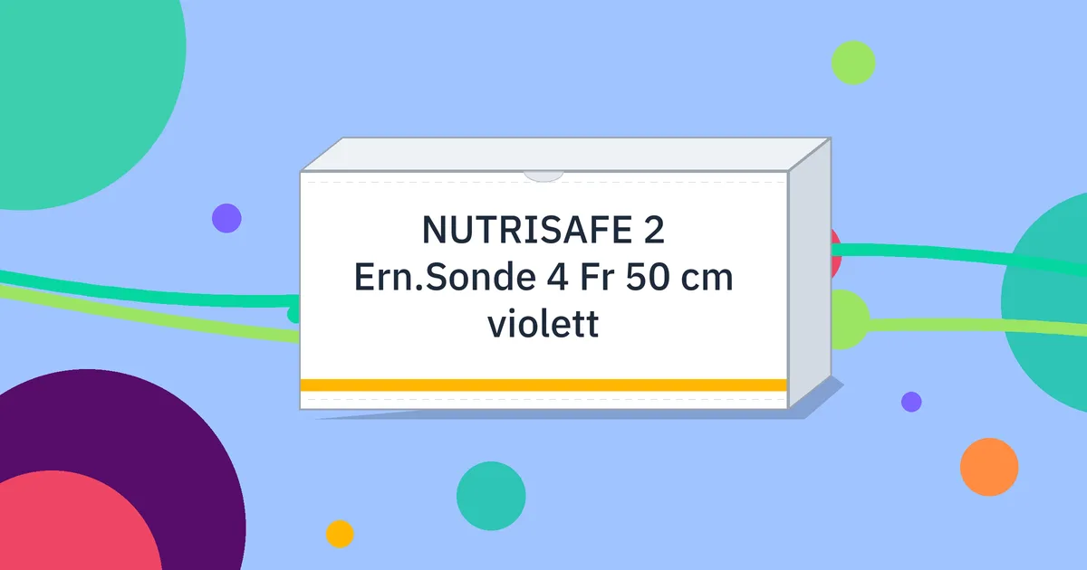 Symbolbild: Packung mit der Aufschrift NUTRISAFE 2 Ern.Sonde 4 Fr 50 cm violett (PZN 12907455) – Verfügbarkeit und Bezug in Apotheken in Frankfurt am Main