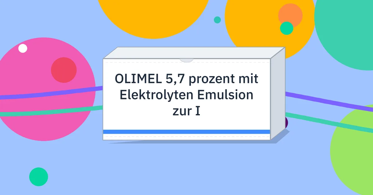 Symbolbild: Packung mit der Aufschrift OLIMEL 5,7 prozent mit Elektrolyten Emulsion zur I (PZN 17522725) – Verfügbarkeit und Bezug in Apotheken in Frankfurt am Main