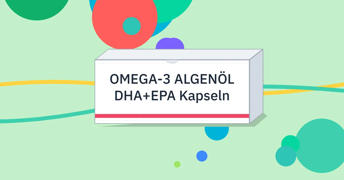 Symbolbild: Packung mit der Aufschrift OMEGA-3 ALGENÖL DHA+EPA Kapseln (PZN 16006708) – Verfügbarkeit und Bezug in Apotheken in Frankfurt am Main