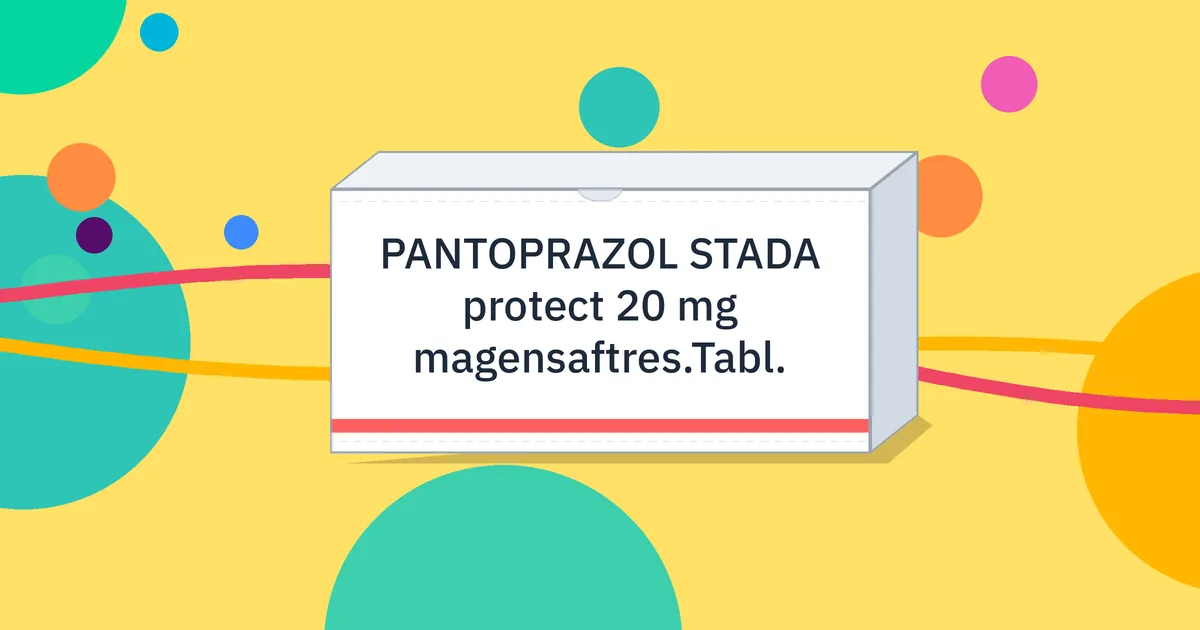Symbolbild: Packung mit der Aufschrift PANTOPRAZOL STADA protect 20 mg magensaftres.Tabl. (PZN 06415618) – Verfügbarkeit und Bezug in Apotheken in Frankfurt am Main