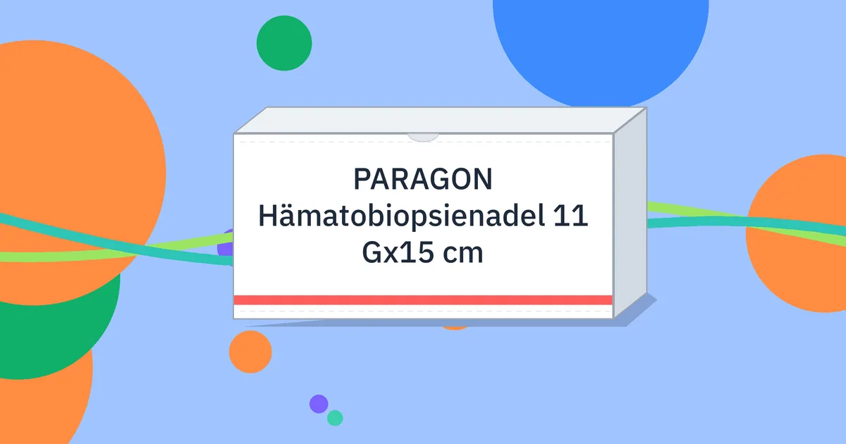 Symbolbild: Packung mit der Aufschrift PARAGON Hämatobiopsienadel 11 Gx15 cm (PZN 00298057) – Verfügbarkeit und Bezug in Apotheken in Frankfurt am Main