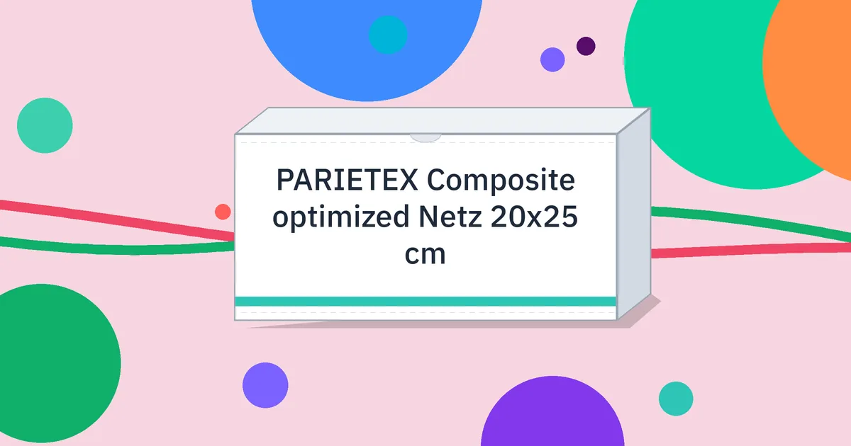 Symbolbild: Packung mit der Aufschrift PARIETEX Composite optimized Netz 20x25 cm (PZN 18258294) – Verfügbarkeit und Bezug in Apotheken in Frankfurt am Main