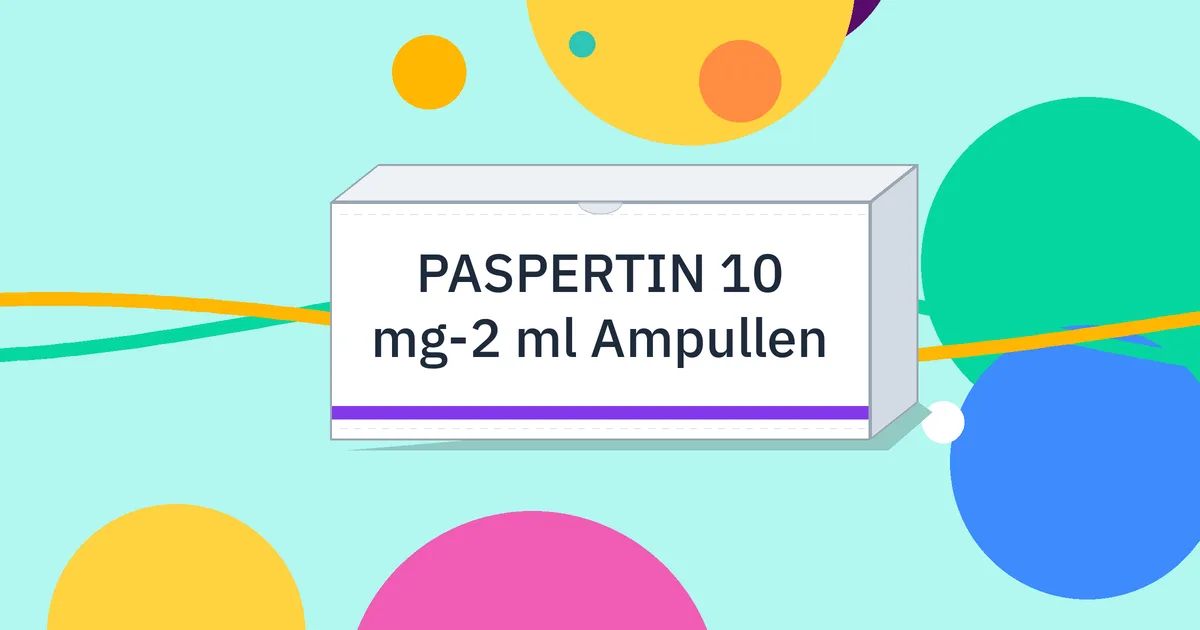 Symbolbild: Packung mit der Aufschrift PASPERTIN 10 mg-2 ml Ampullen (PZN 08441100) – Verfügbarkeit und Bezug in Apotheken in Frankfurt am Main