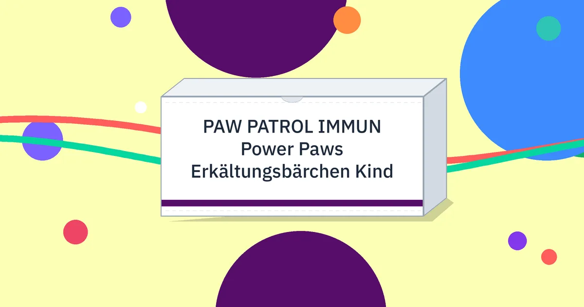 Symbolbild: Packung mit der Aufschrift PAW PATROL IMMUN Power Paws Erkältungsbärchen Kind (PZN 18499856) – Verfügbarkeit und Bezug in Apotheken in Frankfurt am Main