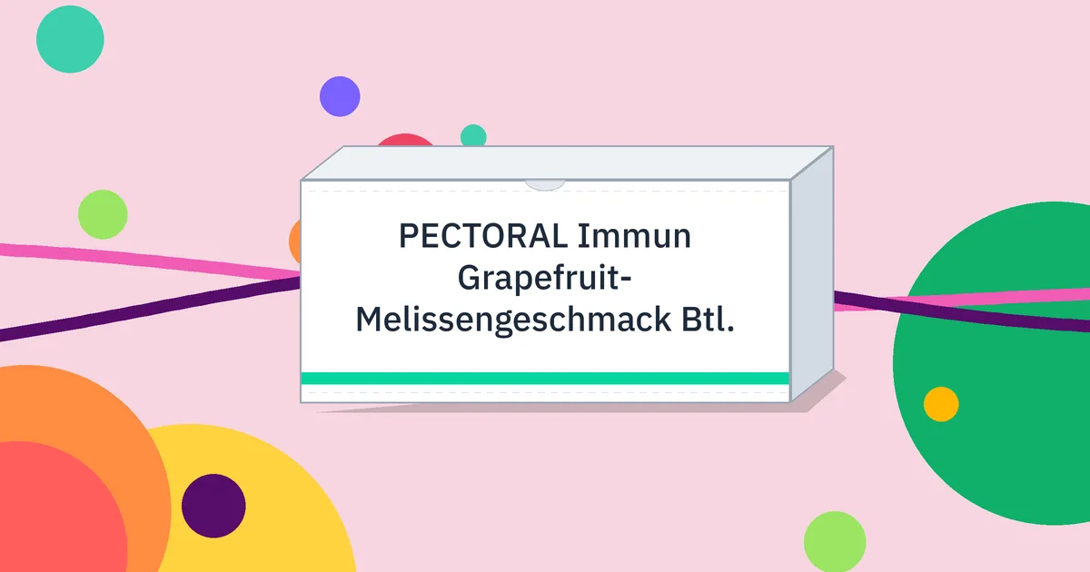 Symbolbild: Packung mit der Aufschrift PECTORAL Immun Grapefruit-Melissengeschmack Btl. (PZN 19392528) – Verfügbarkeit und Bezug in Apotheken in Frankfurt am Main