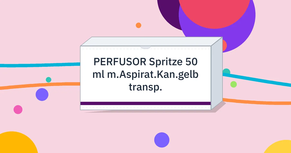 Symbolbild: Packung mit der Aufschrift PERFUSOR Spritze 50 ml m.Aspirat.Kan.gelb transp. (PZN 02458430) – Verfügbarkeit und Bezug in Apotheken in Frankfurt am Main