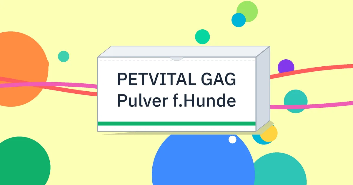 Symbolbild: Packung mit der Aufschrift PETVITAL GAG Pulver f.Hunde (PZN 07637249) – Verfügbarkeit und Bezug in Apotheken in Frankfurt am Main