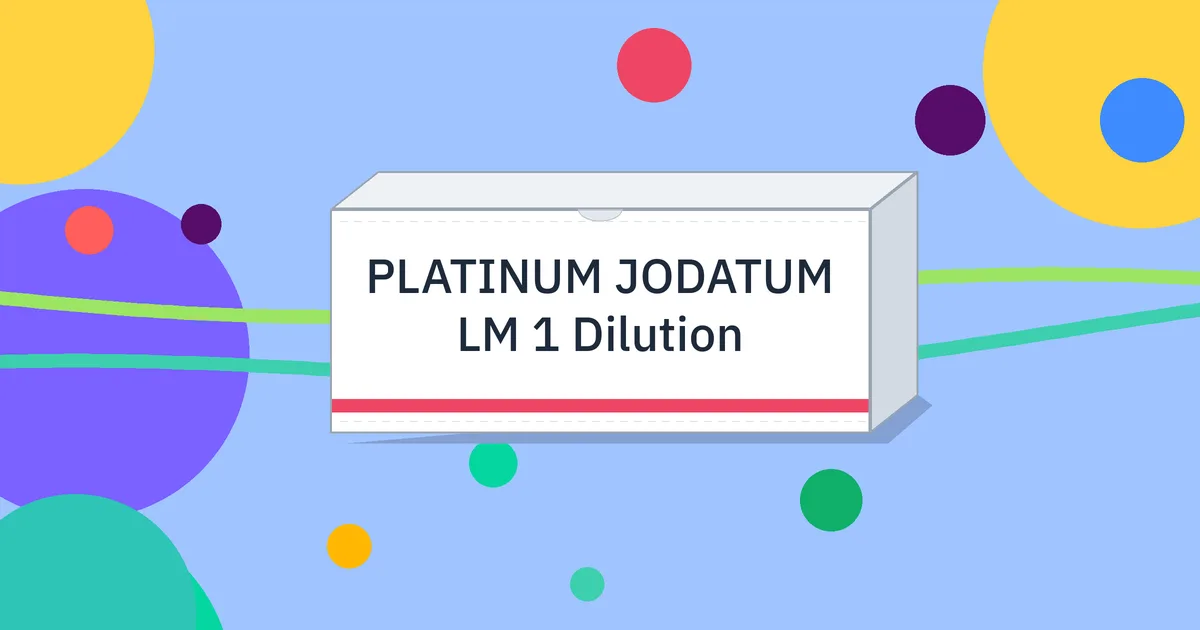 Symbolbild: Packung mit der Aufschrift PLATINUM JODATUM LM 1 Dilution (PZN 13647453) – Verfügbarkeit und Bezug in Apotheken in Frankfurt am Main