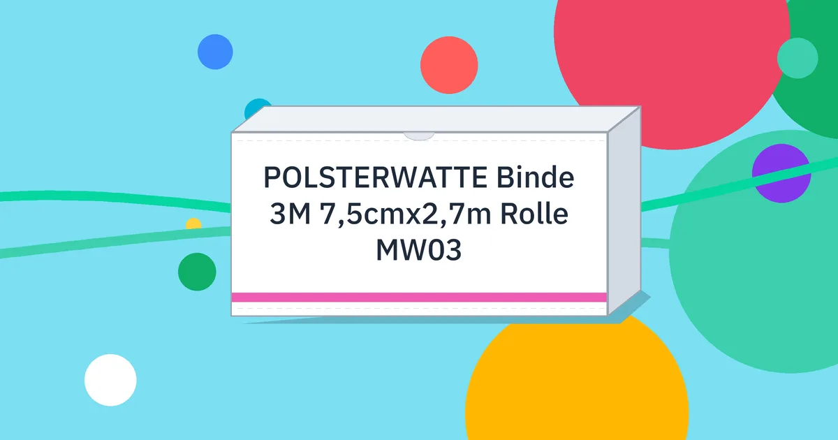 Symbolbild: Packung mit der Aufschrift POLSTERWATTE Binde 3M 7,5cmx2,7m Rolle MW03 (PZN 19814627) – Verfügbarkeit und Bezug in Apotheken in Frankfurt am Main