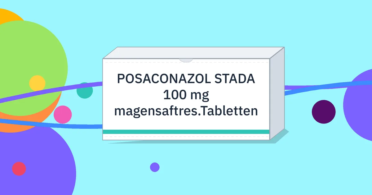 Symbolbild: Packung mit der Aufschrift POSACONAZOL STADA 100 mg magensaftres.Tabletten (PZN 16823212) – Verfügbarkeit und Bezug in Apotheken in Frankfurt am Main