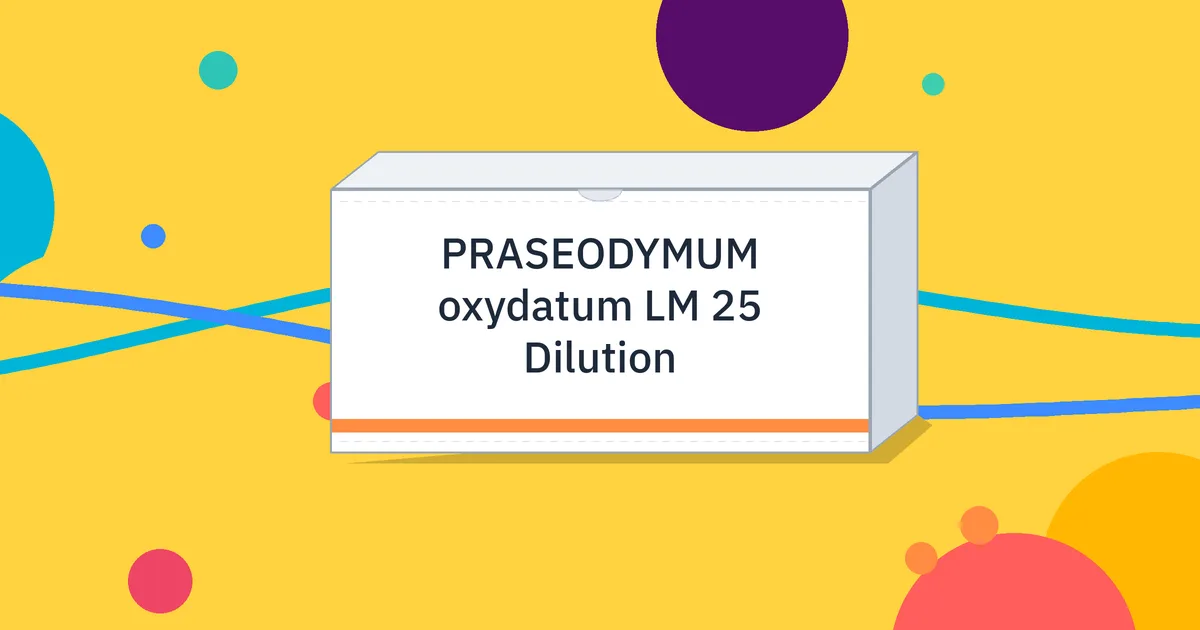 Symbolbild: Packung mit der Aufschrift PRASEODYMUM oxydatum LM 25 Dilution (PZN 13666723) – Verfügbarkeit und Bezug in Apotheken in Frankfurt am Main