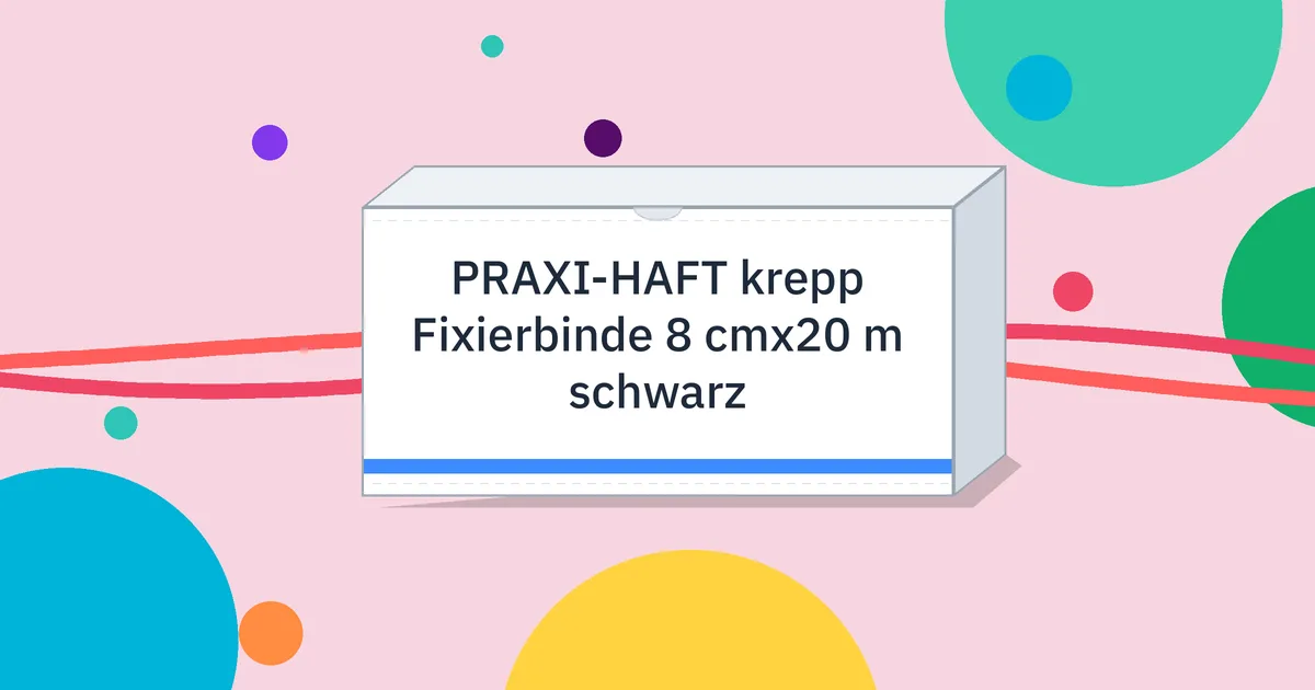 Symbolbild: Packung mit der Aufschrift PRAXI-HAFT krepp Fixierbinde 8 cmx20 m schwarz (PZN 12826449) – Verfügbarkeit und Bezug in Apotheken in Frankfurt am Main