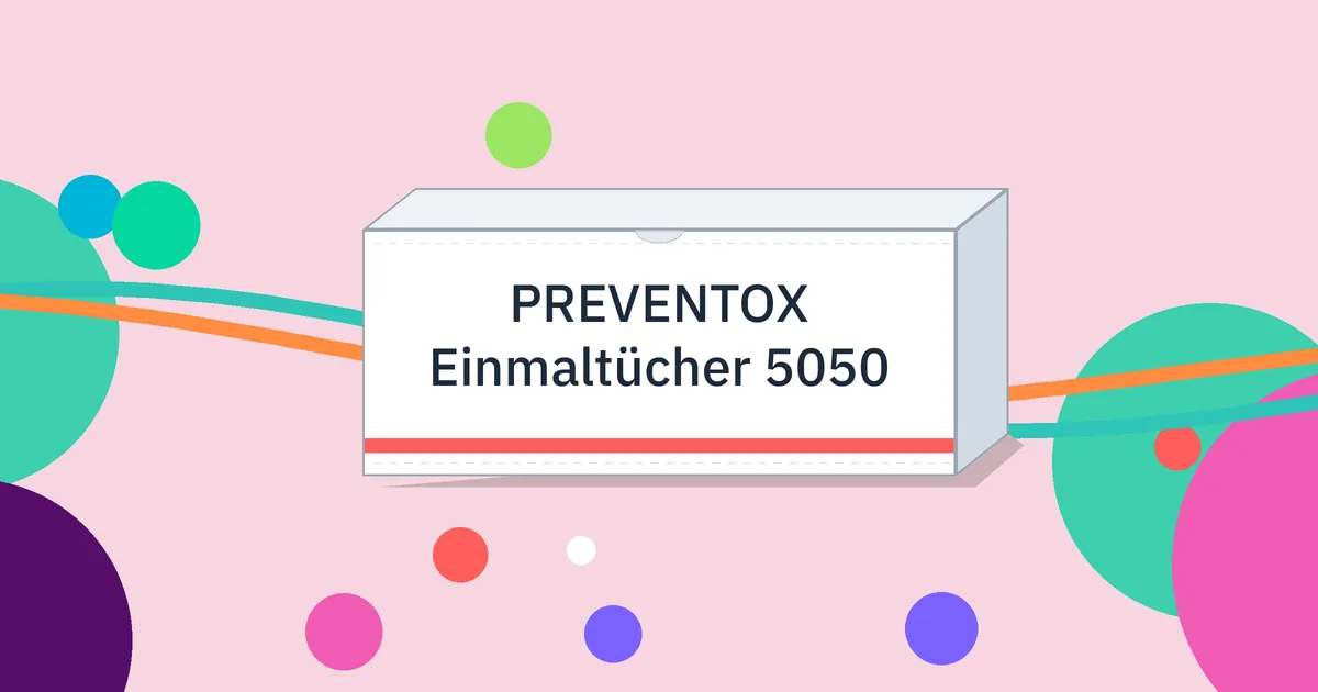 Symbolbild: Packung mit der Aufschrift PREVENTOX Einmaltücher 5050 (PZN 07138463) – Verfügbarkeit und Bezug in Apotheken in Frankfurt am Main