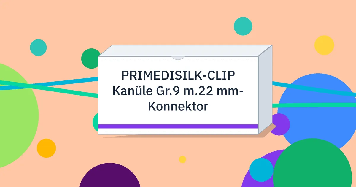 Symbolbild: Packung mit der Aufschrift PRIMEDISILK-CLIP Kanüle Gr.9 m.22 mm-Konnektor (PZN 10780720) – Verfügbarkeit und Bezug in Apotheken in Frankfurt am Main