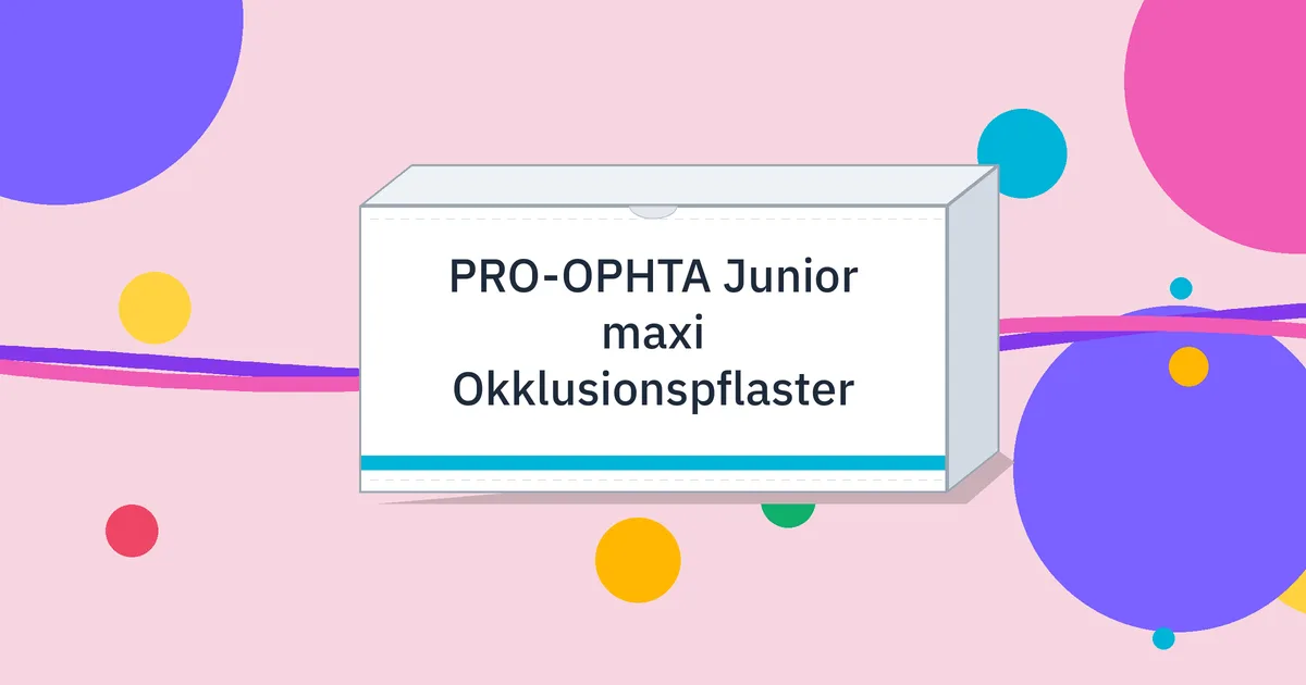 Symbolbild: Packung mit der Aufschrift PRO-OPHTA Junior maxi Okklusionspflaster (PZN 19813958) – Verfügbarkeit und Bezug in Apotheken in Frankfurt am Main
