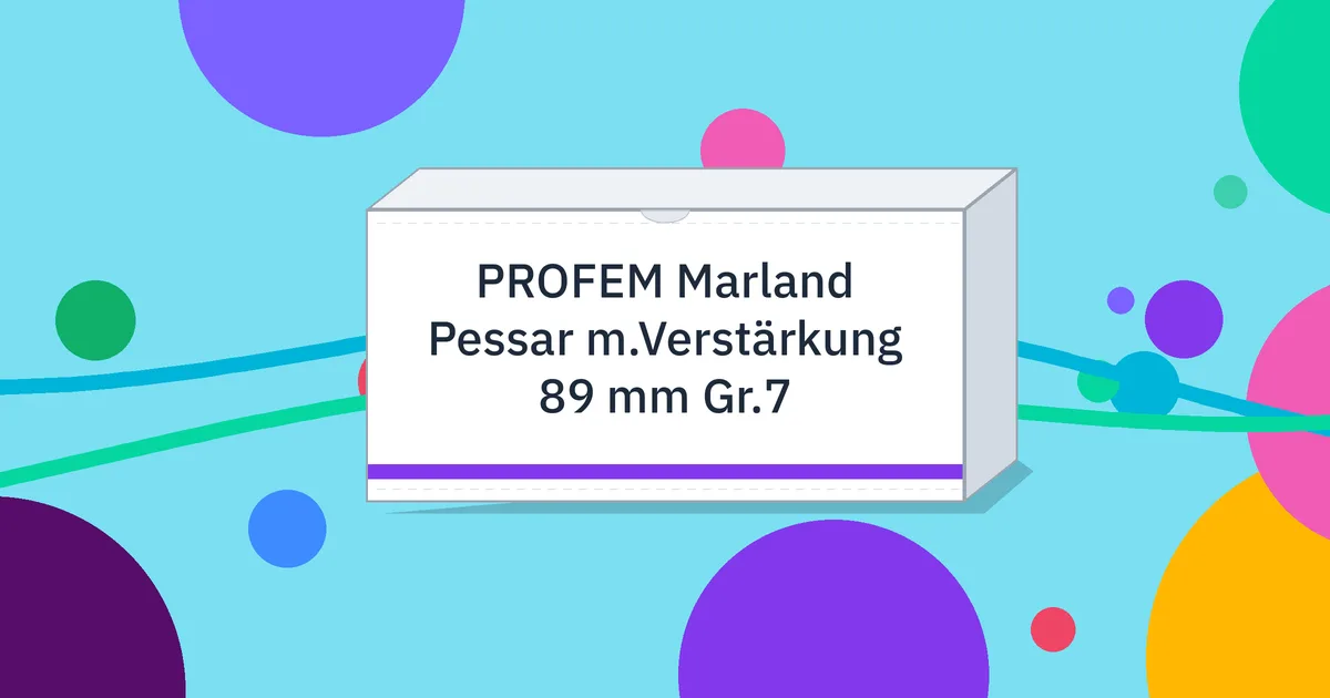 Symbolbild: Packung mit der Aufschrift PROFEM Marland Pessar m.Verstärkung 89 mm Gr.7 (PZN 11672027) – Verfügbarkeit und Bezug in Apotheken in Frankfurt am Main