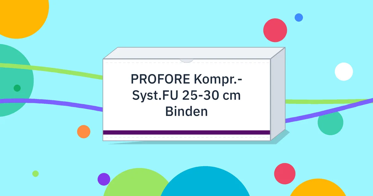 Symbolbild: Packung mit der Aufschrift PROFORE Kompr.-Syst.FU 25-30 cm Binden (PZN 17909424) – Verfügbarkeit und Bezug in Apotheken in Frankfurt am Main
