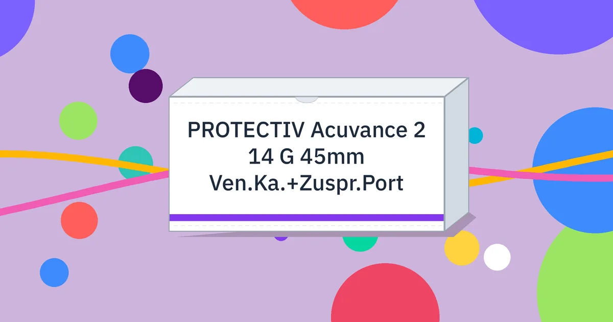 Symbolbild: Packung mit der Aufschrift PROTECTIV Acuvance 2 14 G 45mm Ven.Ka.+Zuspr.Port (PZN 17164496) – Verfügbarkeit und Bezug in Apotheken in Frankfurt am Main