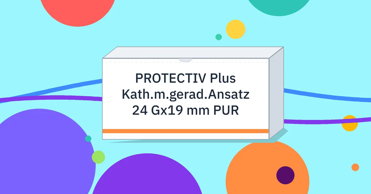 Symbolbild: Packung mit der Aufschrift PROTECTIV Plus Kath.m.gerad.Ansatz 24 Gx19 mm PUR (PZN 08426448) – Verfügbarkeit und Bezug in Apotheken in Frankfurt am Main