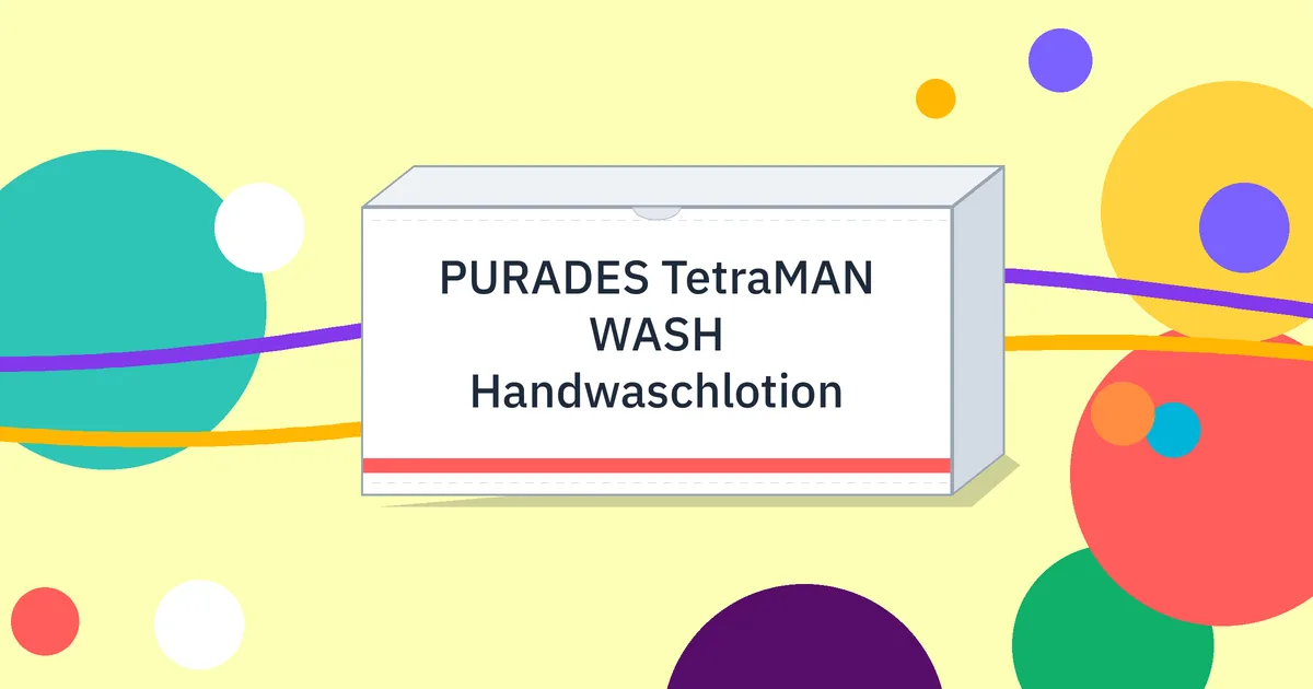 Symbolbild: Packung mit der Aufschrift PURADES TetraMAN WASH Handwaschlotion (PZN 14005509) – Verfügbarkeit und Bezug in Apotheken in Frankfurt am Main