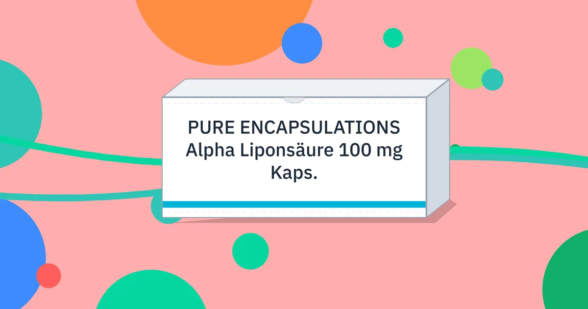 Symbolbild: Packung mit der Aufschrift PURE ENCAPSULATIONS Alpha Liponsäure 100 mg Kaps. (PZN 18003542) – Verfügbarkeit und Bezug in Apotheken in Frankfurt am Main