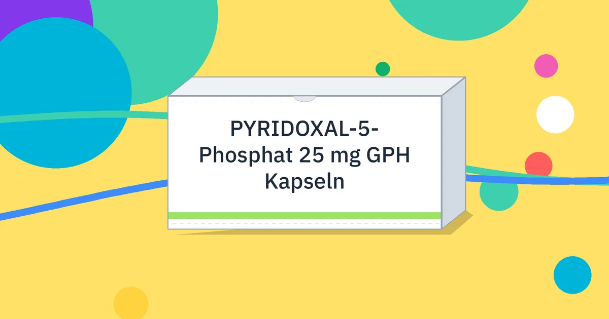Symbolbild: Packung mit der Aufschrift PYRIDOXAL-5-Phosphat 25 mg GPH Kapseln (PZN 20091140) – Verfügbarkeit und Bezug in Apotheken in Frankfurt am Main