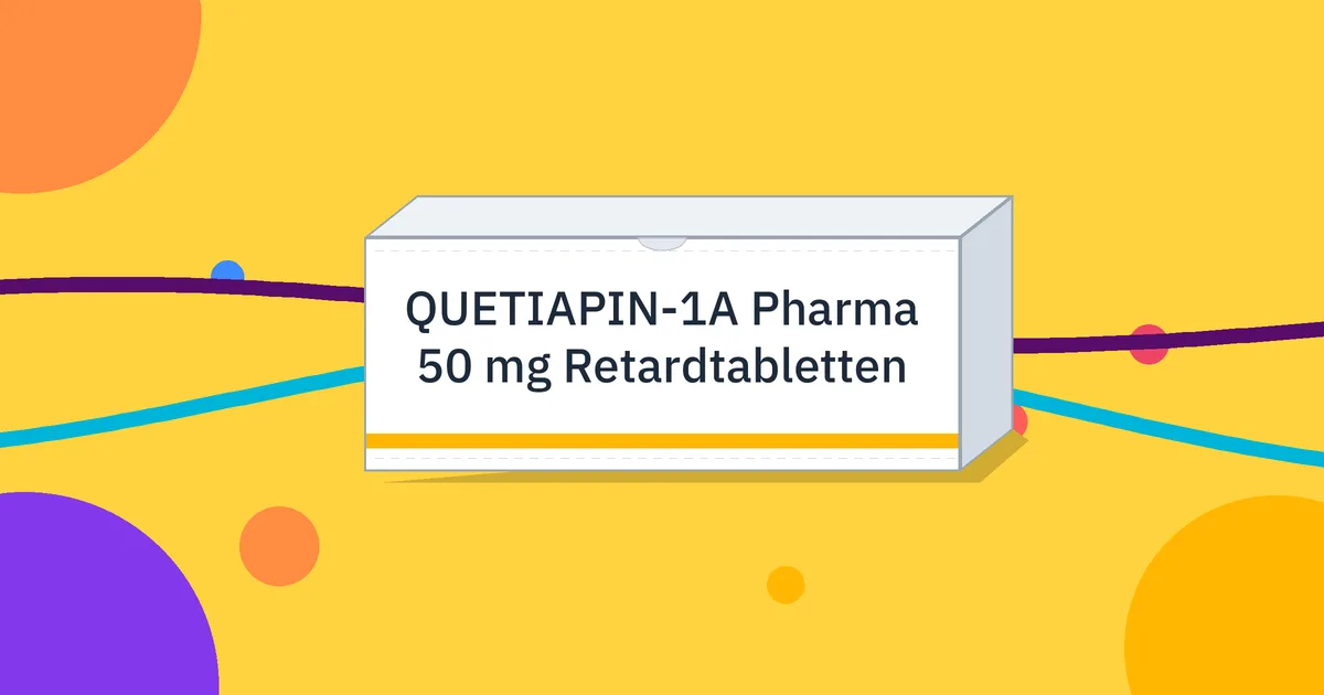 Symbolbild: Packung mit der Aufschrift QUETIAPIN-1A Pharma 50 mg Retardtabletten (PZN 10071900) – Verfügbarkeit und Bezug in Apotheken in Frankfurt am Main