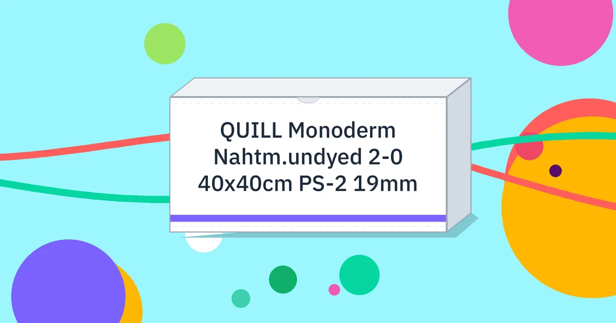 Symbolbild: Packung mit der Aufschrift QUILL Monoderm Nahtm.undyed 2-0 40x40cm PS-2 19mm (PZN 17988932) – Verfügbarkeit und Bezug in Apotheken in Frankfurt am Main