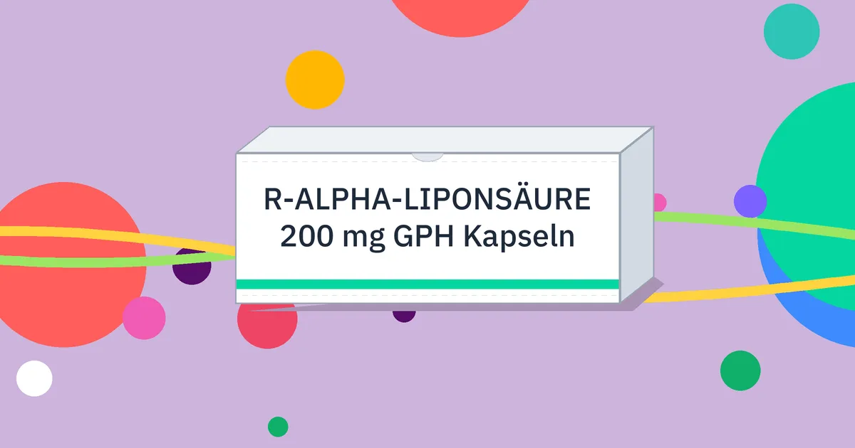 Symbolbild: Packung mit der Aufschrift R-ALPHA-LIPONSÄURE 200 mg GPH Kapseln (PZN 16234846) – Verfügbarkeit und Bezug in Apotheken in Frankfurt am Main