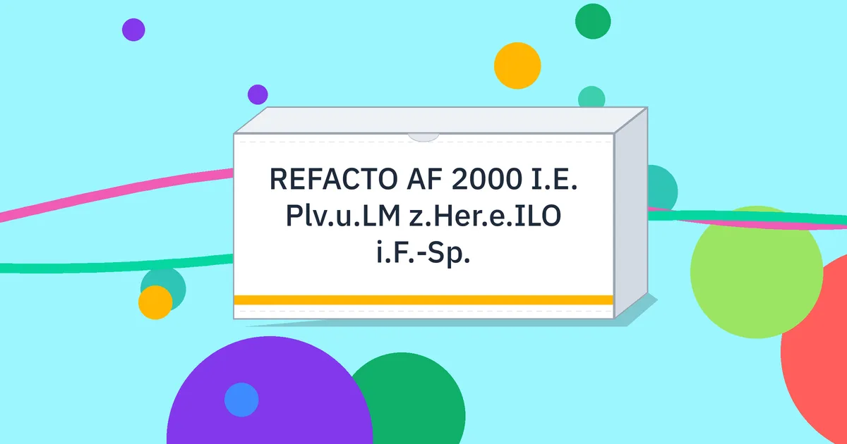 Symbolbild: Packung mit der Aufschrift REFACTO AF 2000 I.E. Plv.u.LM z.Her.e.ILO i.F.-Sp. (PZN 17566987) – Verfügbarkeit und Bezug in Apotheken in Frankfurt am Main