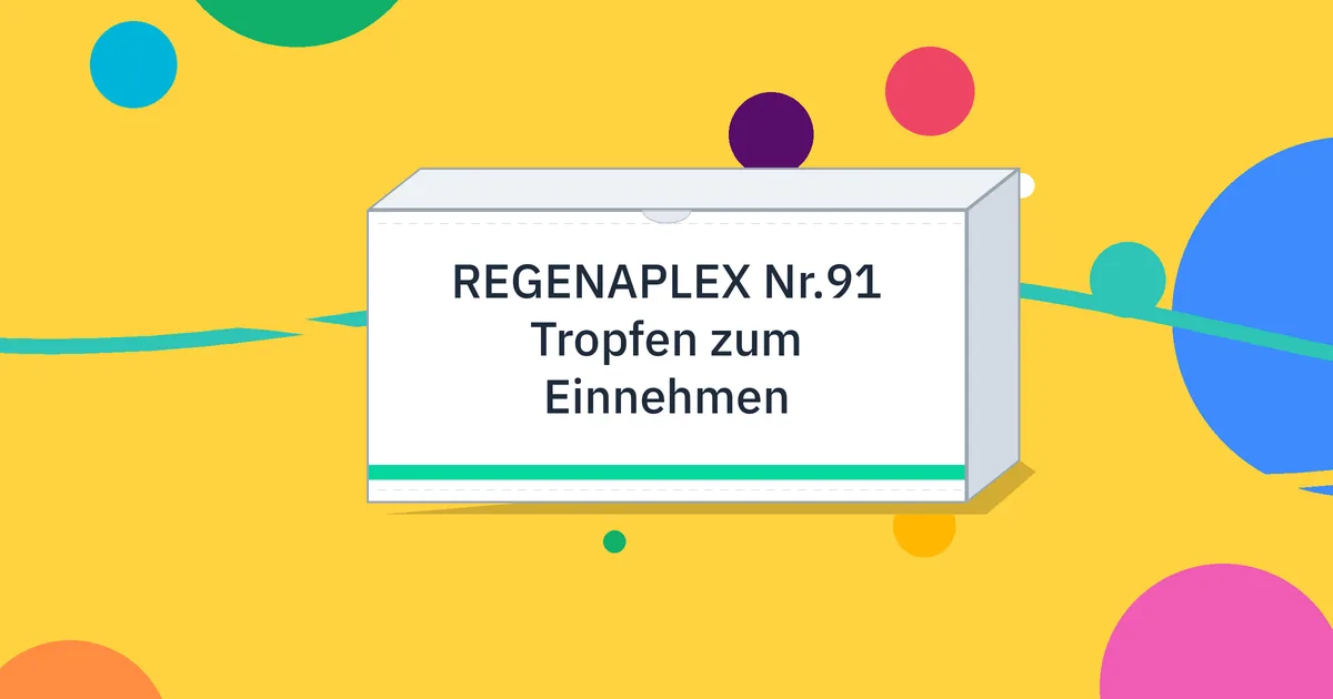 Symbolbild: Packung mit der Aufschrift REGENAPLEX Nr.91 Tropfen zum Einnehmen (PZN 02643498) – Verfügbarkeit und Bezug in Apotheken in Frankfurt am Main