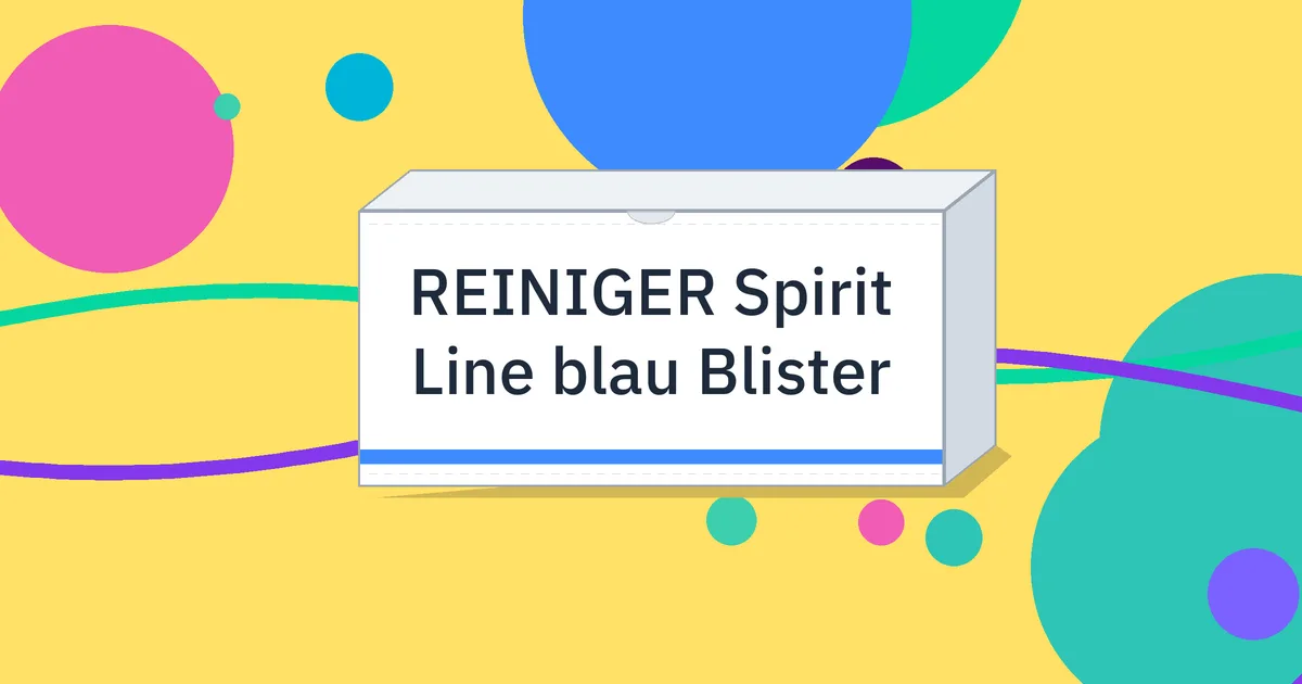 Symbolbild: Packung mit der Aufschrift REINIGER Spirit Line blau Blister (PZN 01589265) – Verfügbarkeit und Bezug in Apotheken in Frankfurt am Main