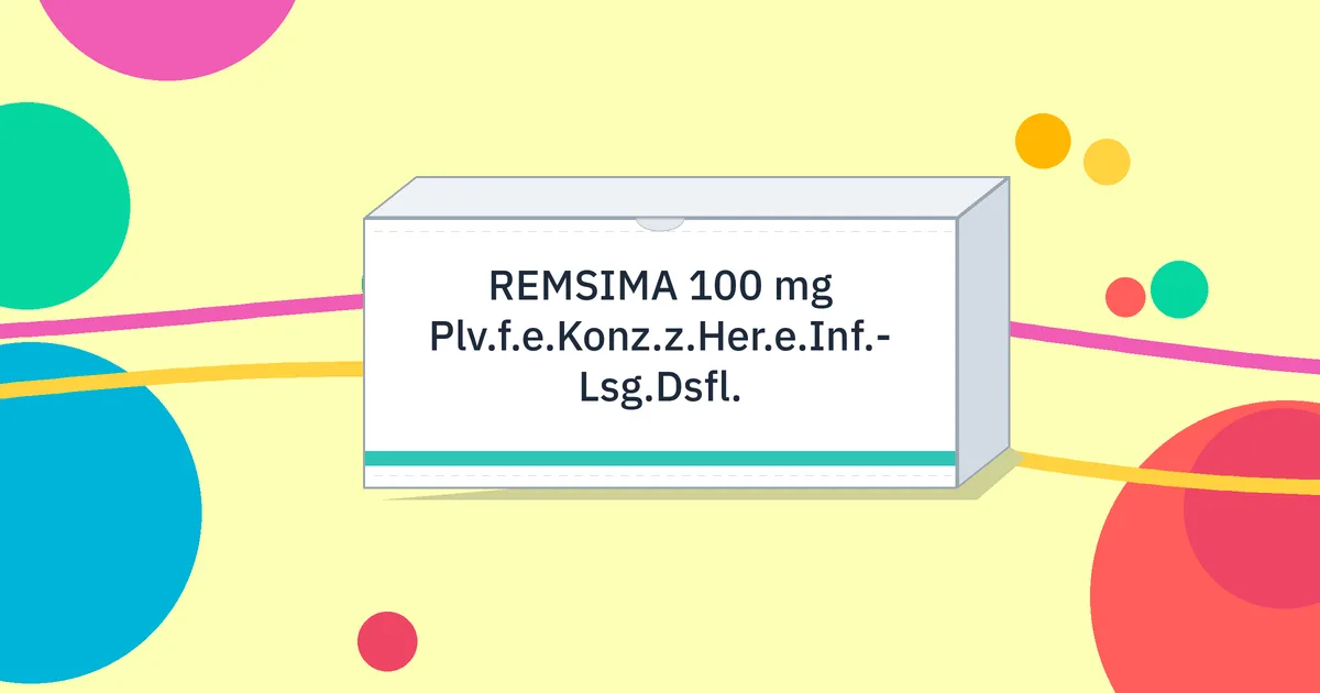Symbolbild: Packung mit der Aufschrift REMSIMA 100 mg Plv.f.e.Konz.z.Her.e.Inf.-Lsg.Dsfl. (PZN 17559533) – Verfügbarkeit und Bezug in Apotheken in Frankfurt am Main