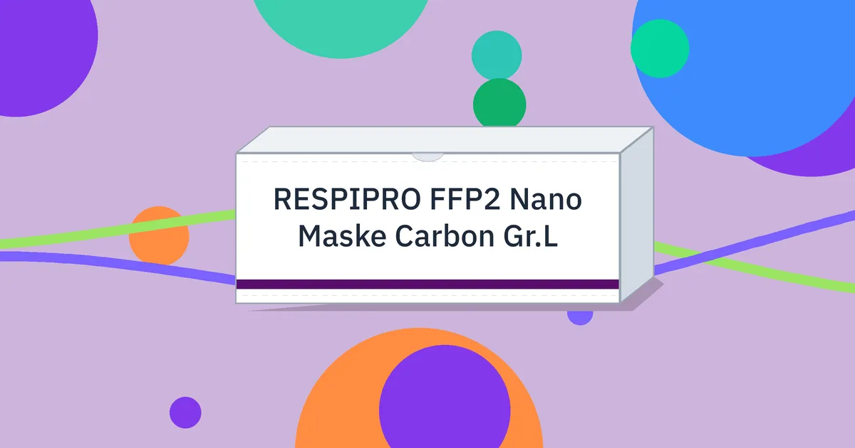 Symbolbild: Packung mit der Aufschrift RESPIPRO FFP2 Nano Maske Carbon Gr.L (PZN 17991443) – Verfügbarkeit und Bezug in Apotheken in Frankfurt am Main